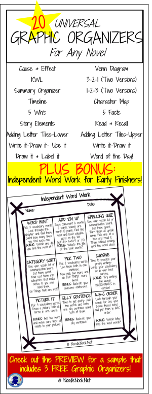 20 Universal Graphic Organizers for Any Books-Preview has 3 FREE ones ...